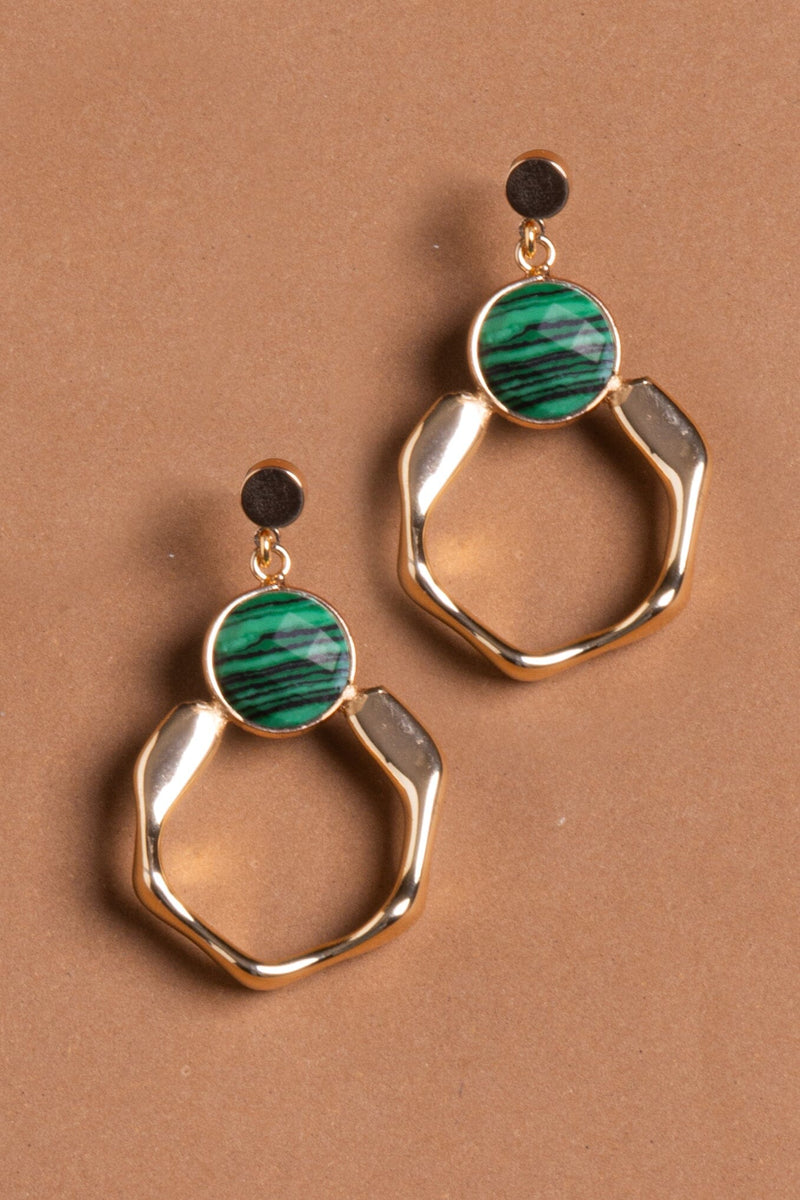 Geometric Green Gold Earrings – Nakamol